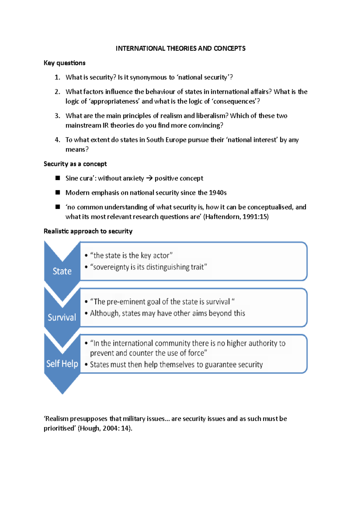International Theories and Concepts - POLITIC5069 - Studocu
