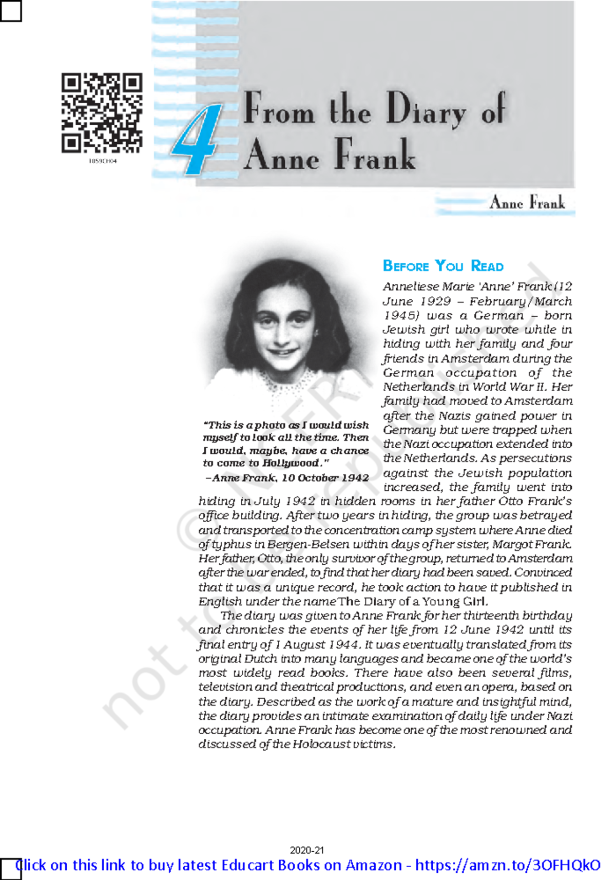 Ch 4- From the Diary of Anne Frank - BEFORE YOU READ Anneliese Marie ...