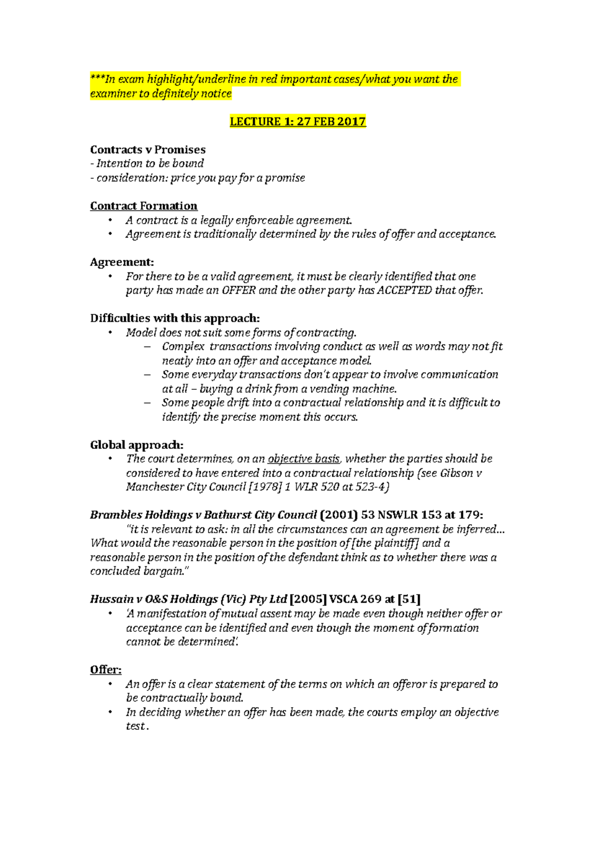 Lectures - Lecture notes All - ***In exam highlight/underline in red ...