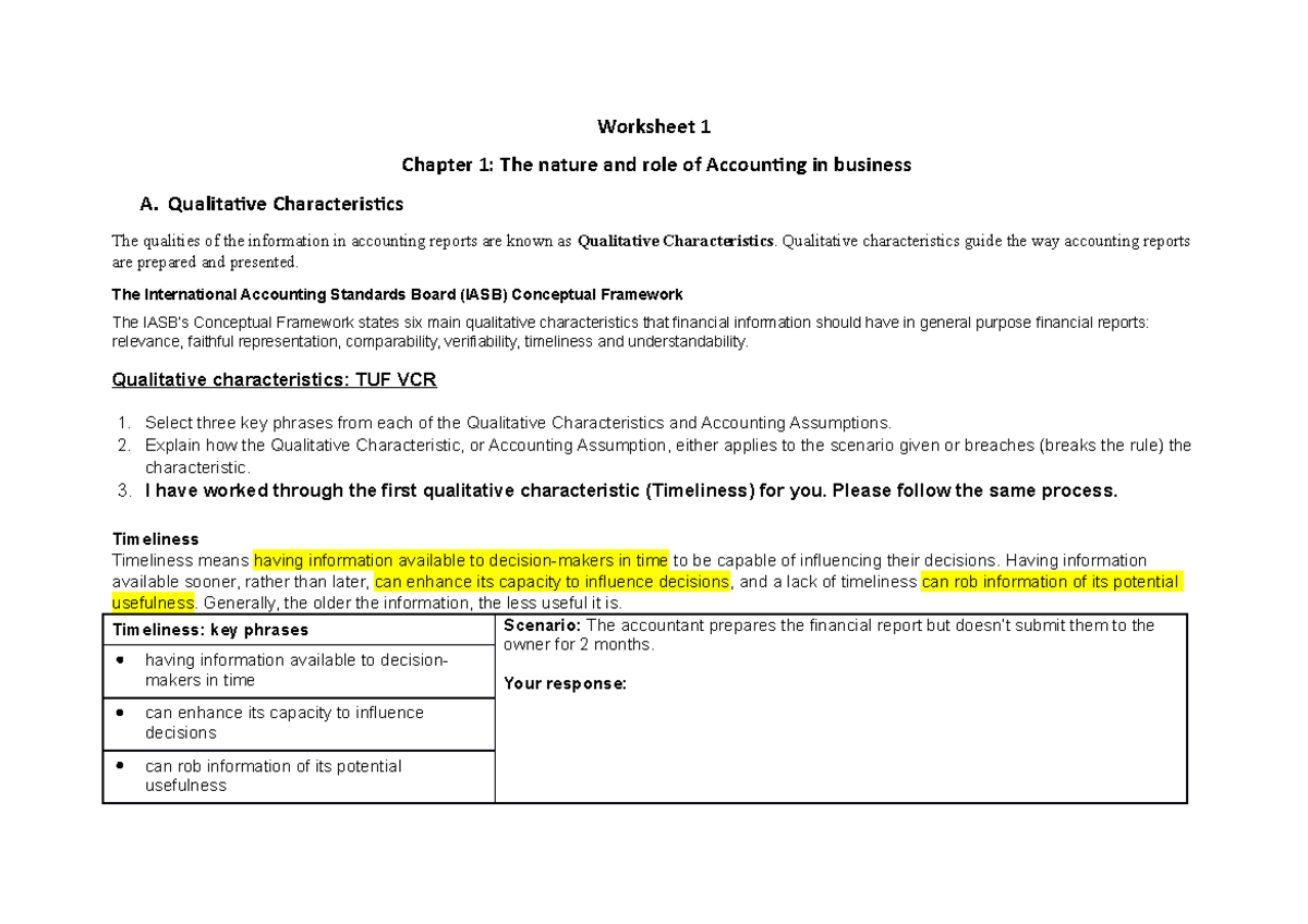 Worksheet 1 AA and QC - Accounting Assumptions and Qualitative ...