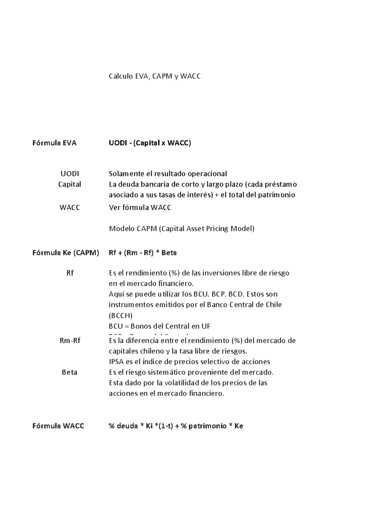 Copec EVA - bUENO - Calculo EVA, CAPM y WACC Fórmula EVA UODI ...