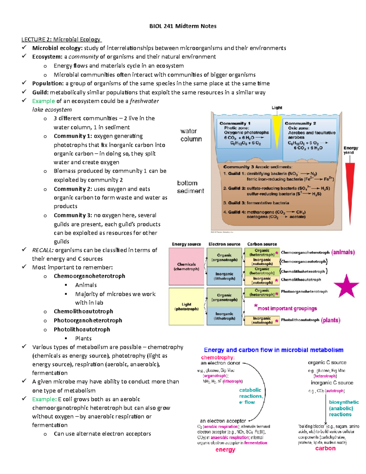 Biology 241 Midterm notes up to Sewage - BIOL 241 Midterm Notes LECTURE ...