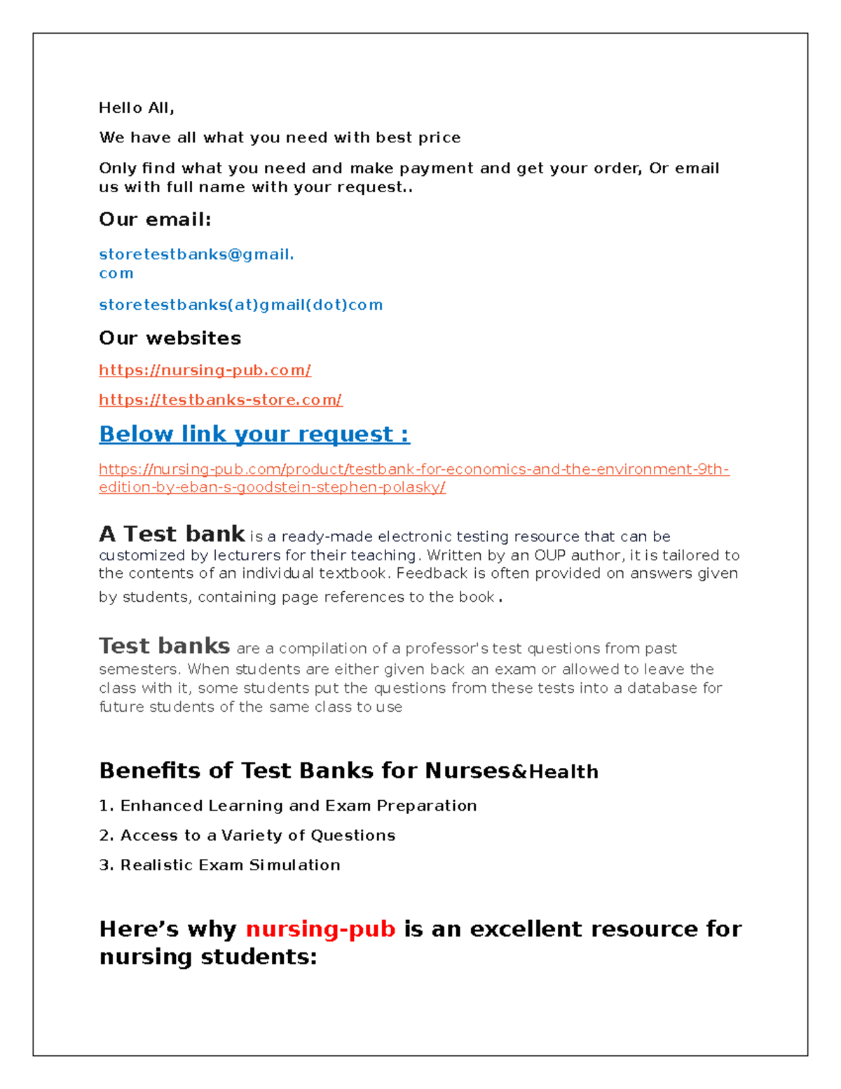 Instructor Resources - Testbank for Economics and the Environment, 9th ...