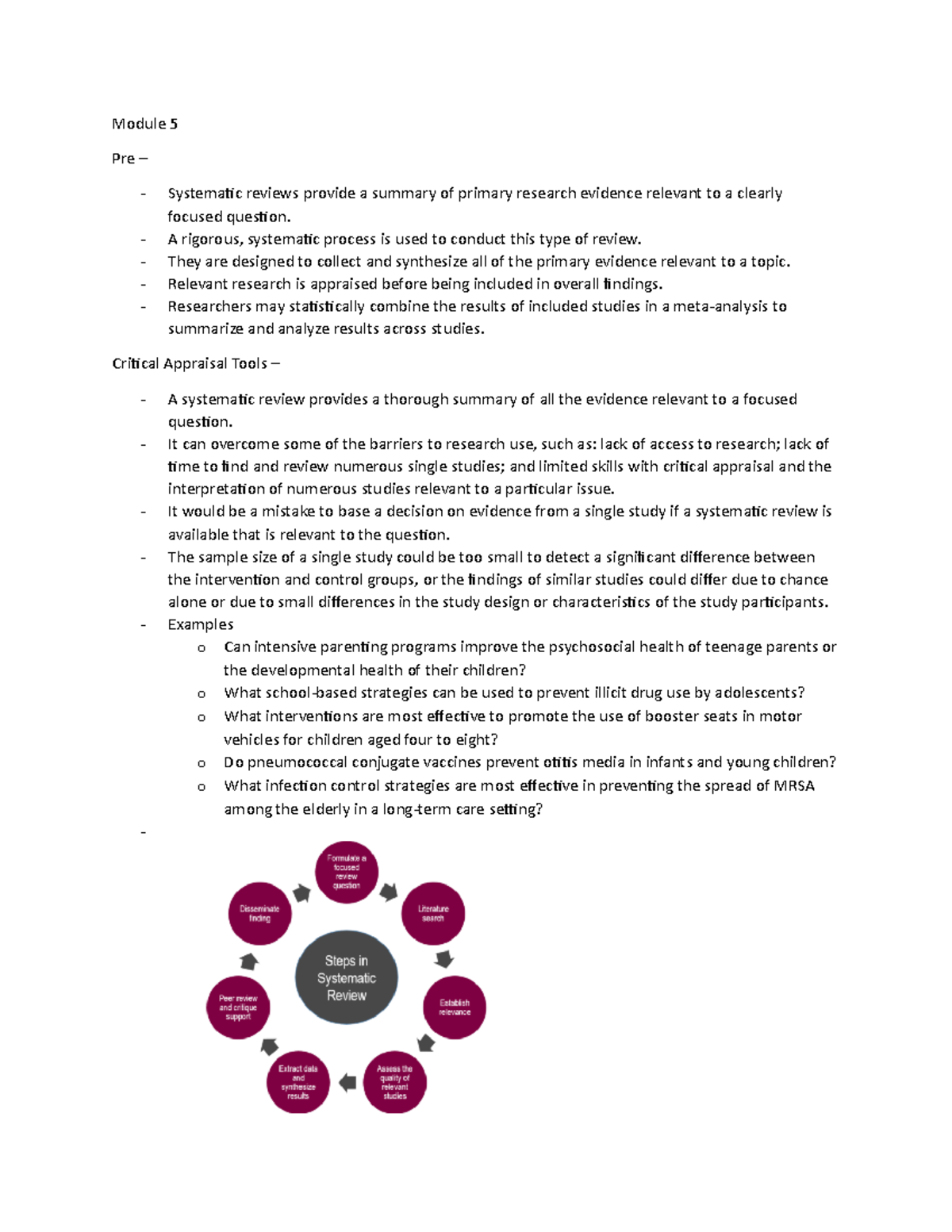 3C04 Module 5 - Module 5 Pre – Systematic reviews provide a summary of ...