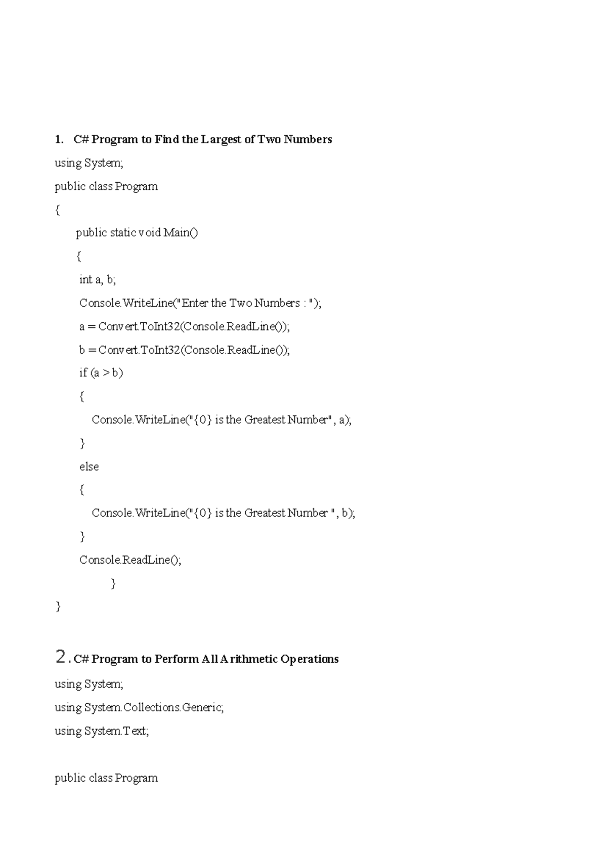 C# Coding - notes of lecture 1 - C# Program to Find the Largest of Two ...