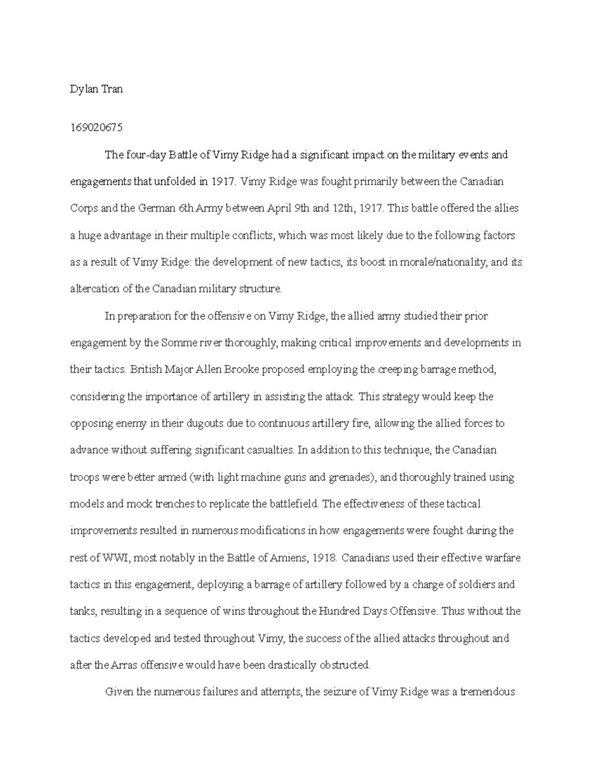 The Impact of the Battle of Vimy Ridge on Military Events in 1917 - Studocu