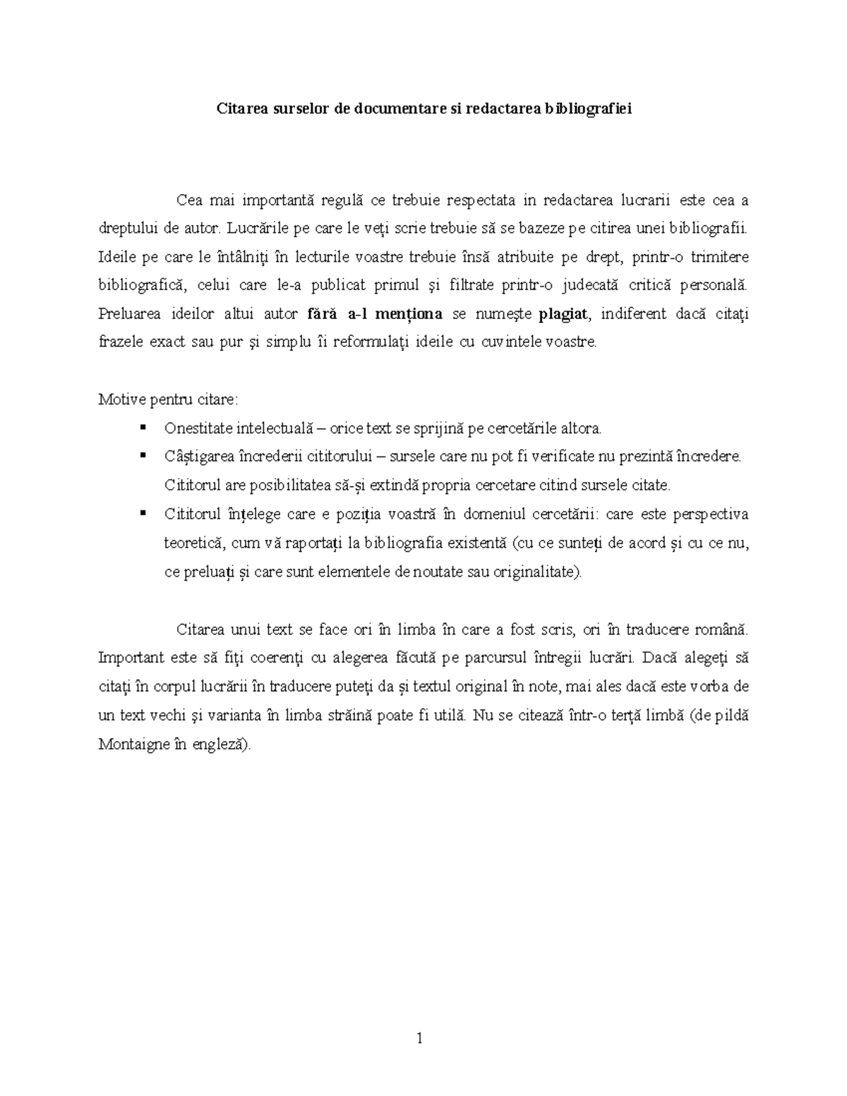 Reguli de citare - Citarea surselor de documentare si redactarea ...
