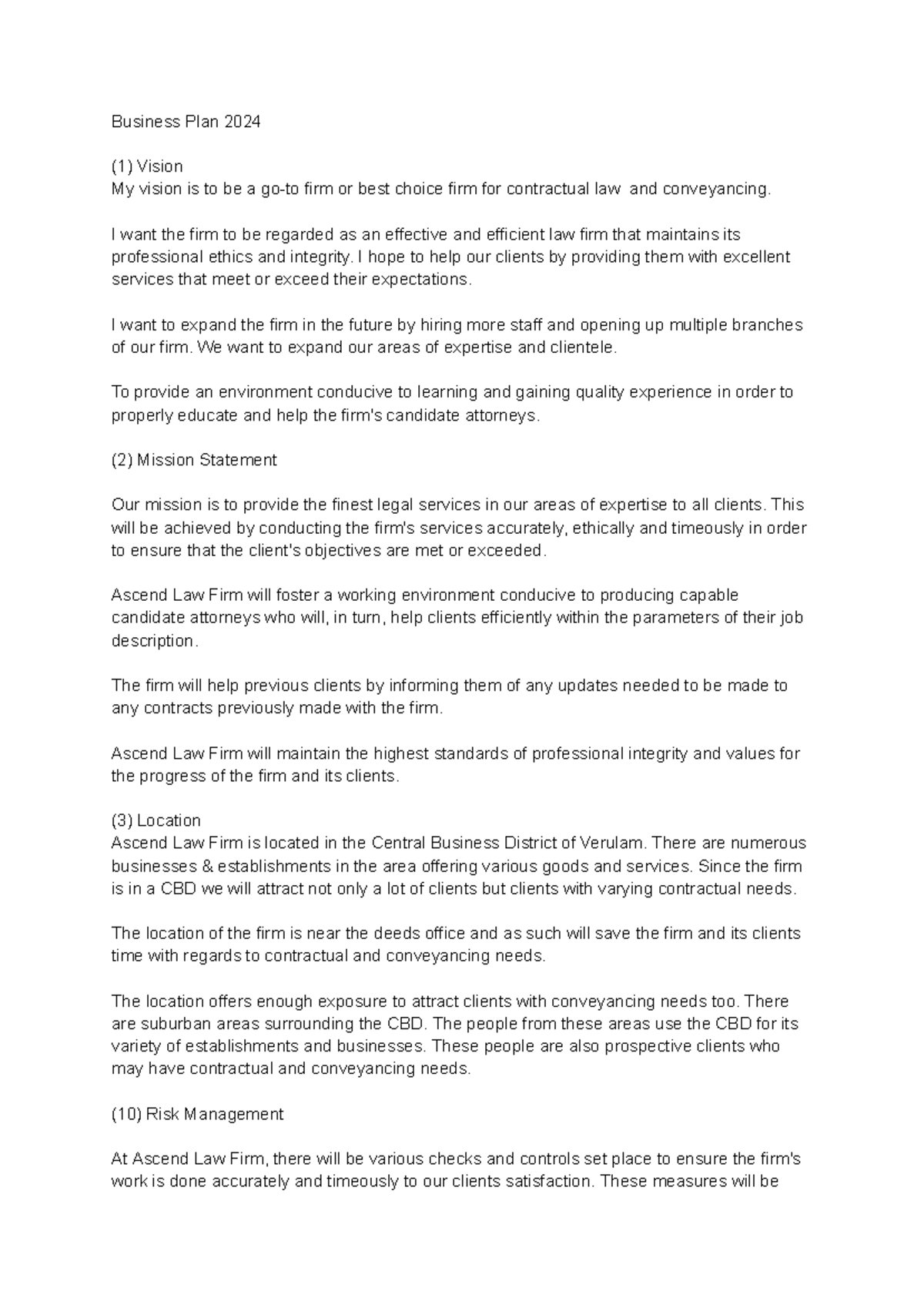 Simple Business Plan - Business Plan 2024 (1) Vision My vision is to be ...