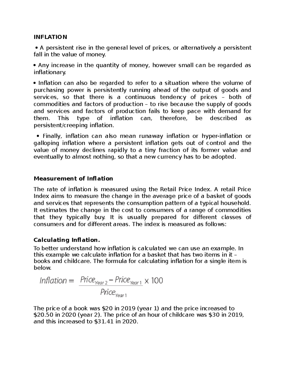 Inflation - Notes - INFLATION A persistent rise in the general level of ...