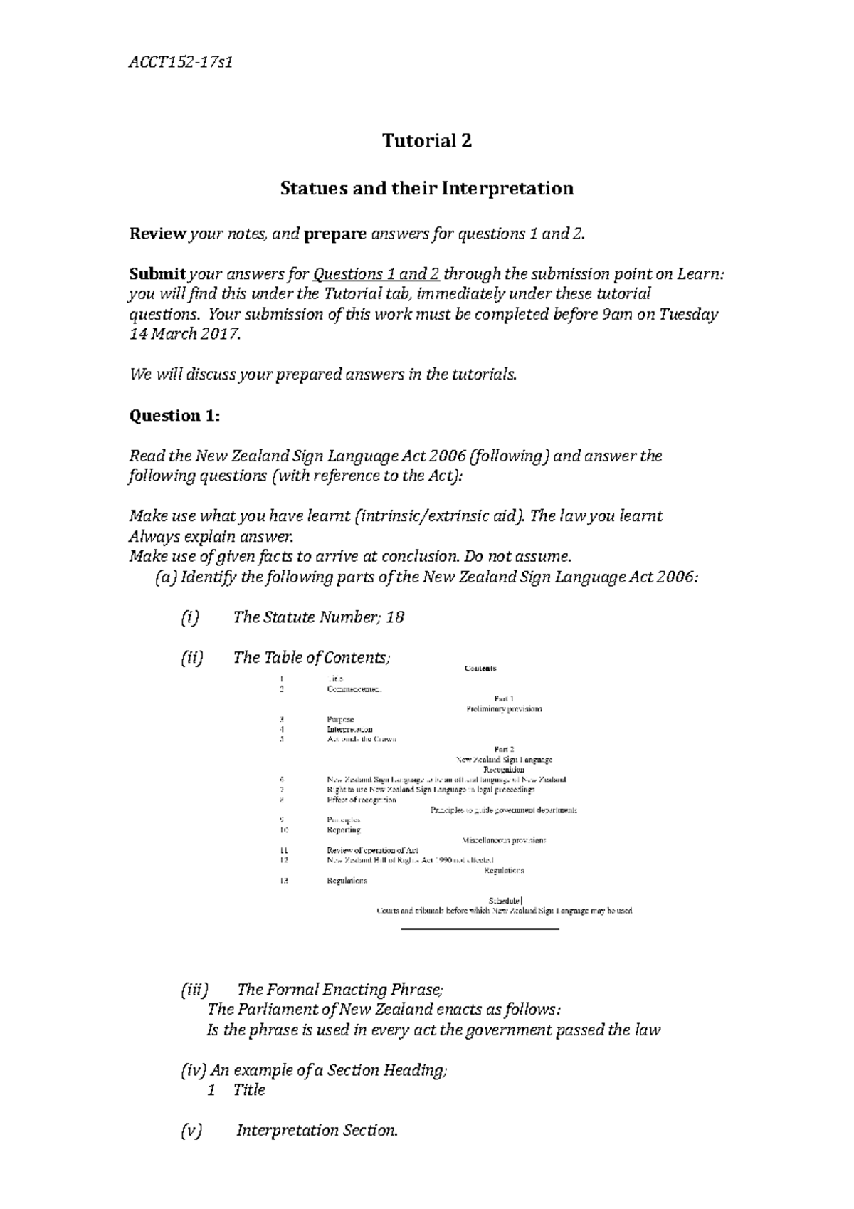 Tutorial 2 Statutory Interpretation - Tutorial 2 Statues and their ...