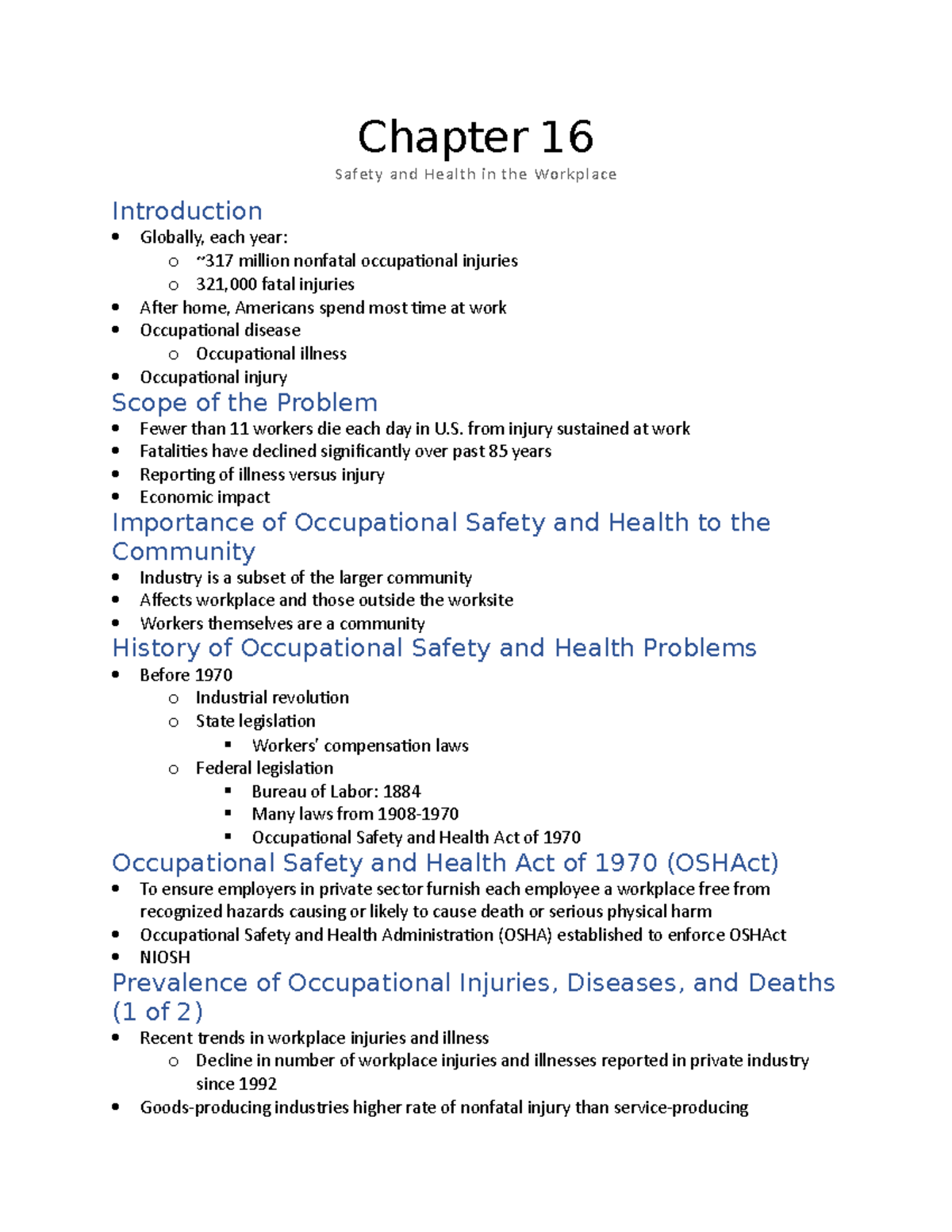 PUBH - Chapter 16 - Chapter 16 Safety and Health in the Workplace ...