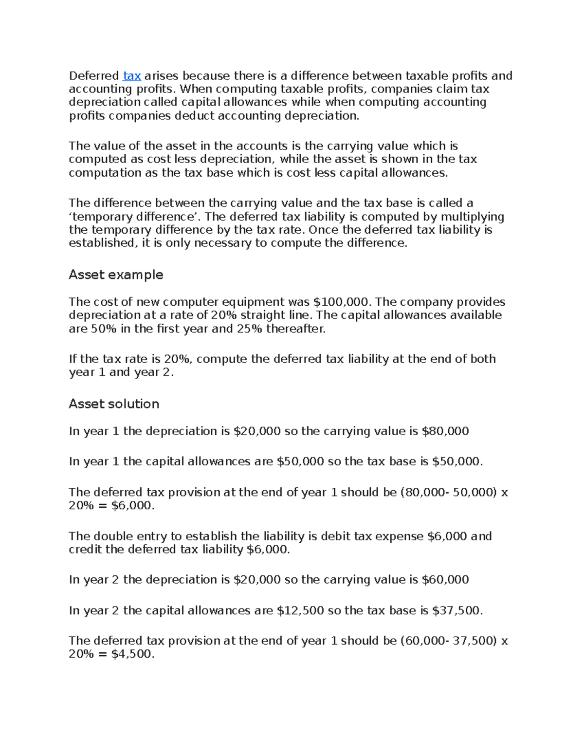 Deferred Tax ACCA - Deferred tax arises because there is a difference ...