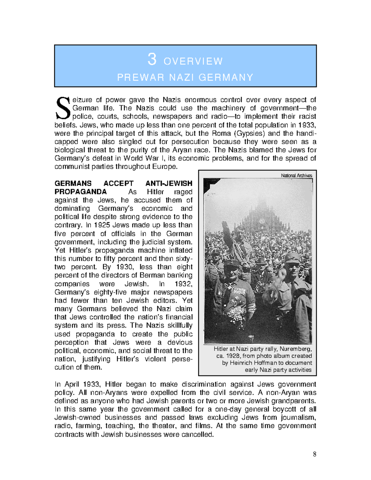 Pre War Nazi Germany Reading - 3 O V E RV IE W P RE W A R N A Z I GE RM ...