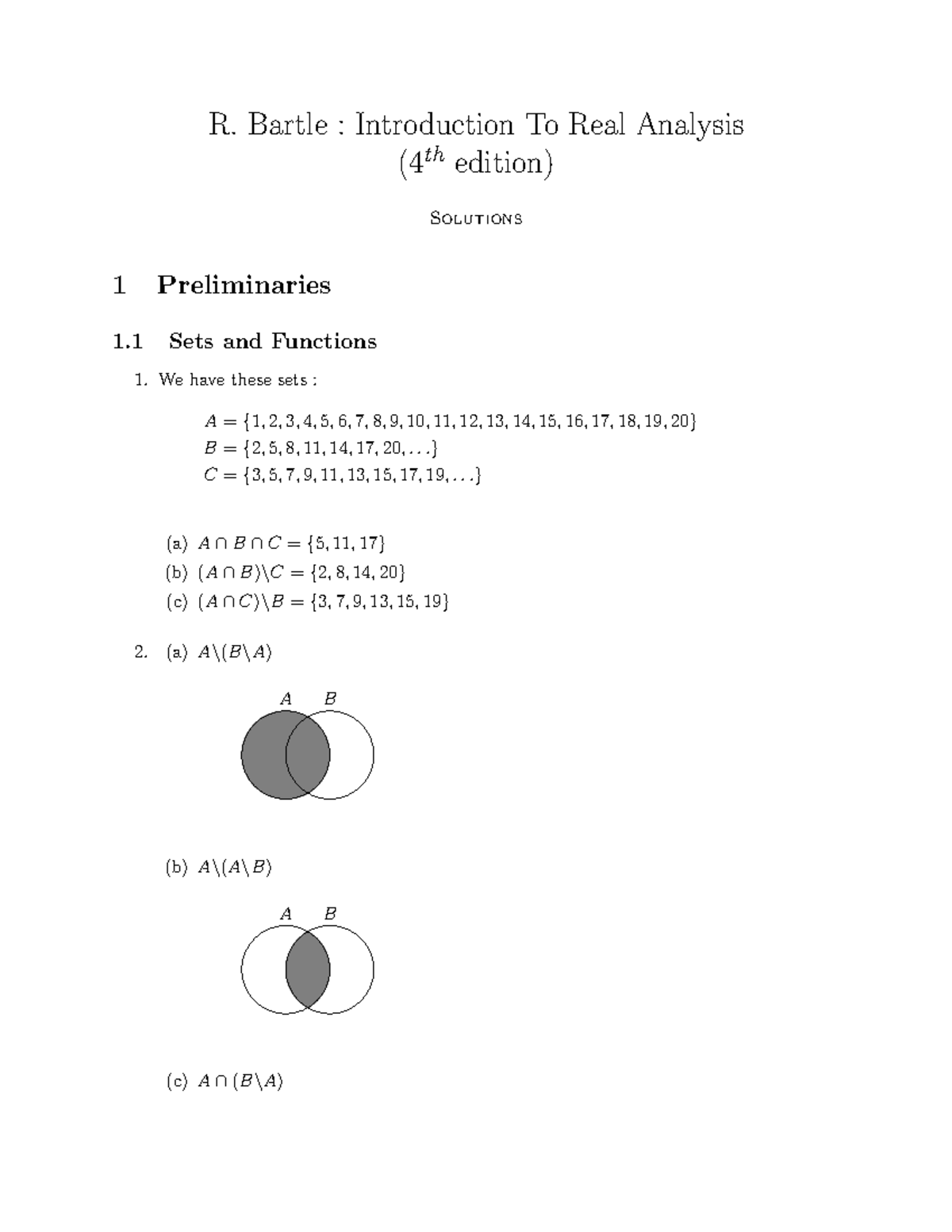 Introduction to real analysis exercise 1.1 solutions - R. Bartle : Introduction To Real Analysis ...