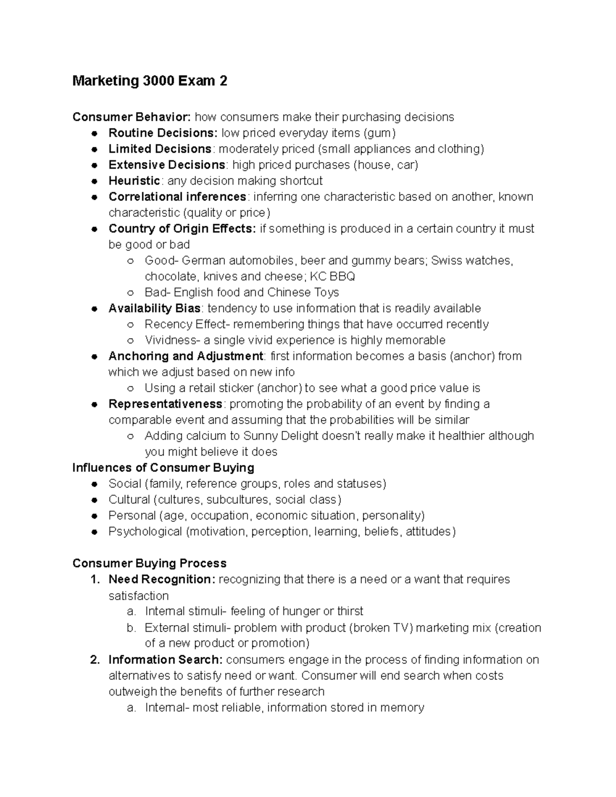 Marketing 3000 Exam 2 - Marketing Exam 2 Consumer Behavior: how ...