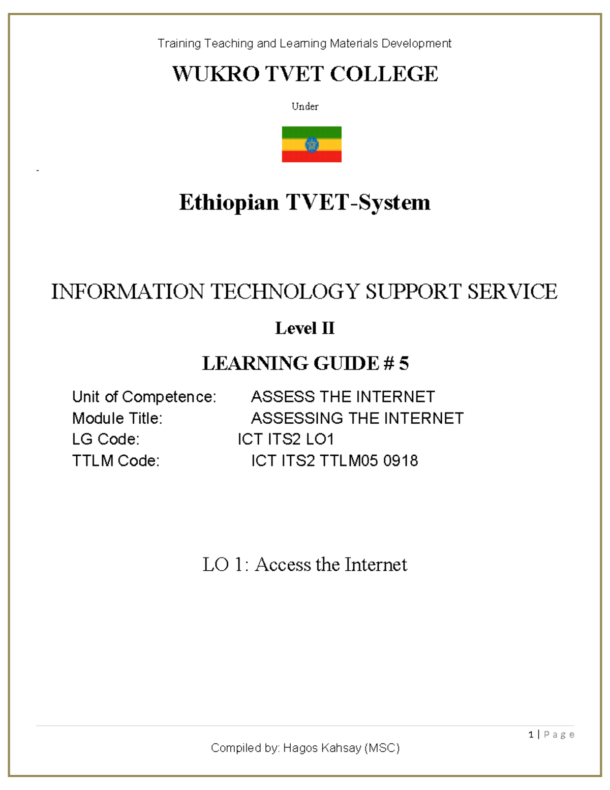 LO1 - Assess THE Internet - WUKRO TVET COLLEGE Under Ethiopian TVET ...
