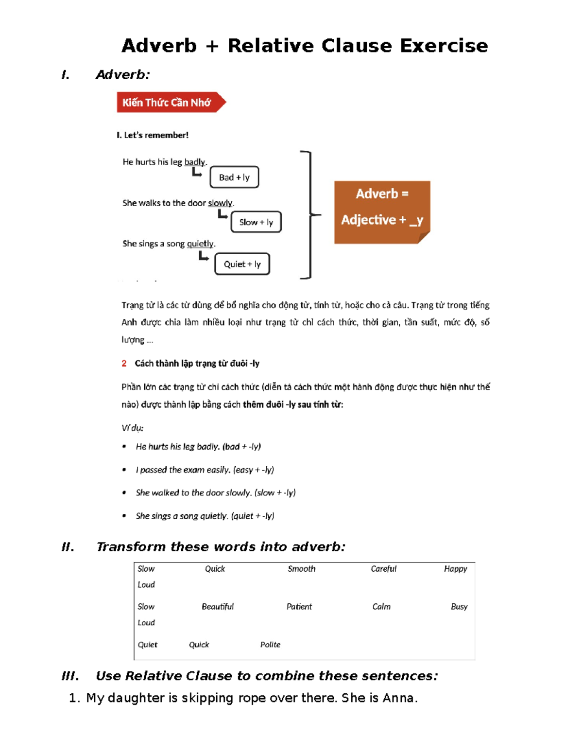 Adverb & Relative Verbs Exercise - Chủ Nghĩa xã hội Khoa học - Adverb ...
