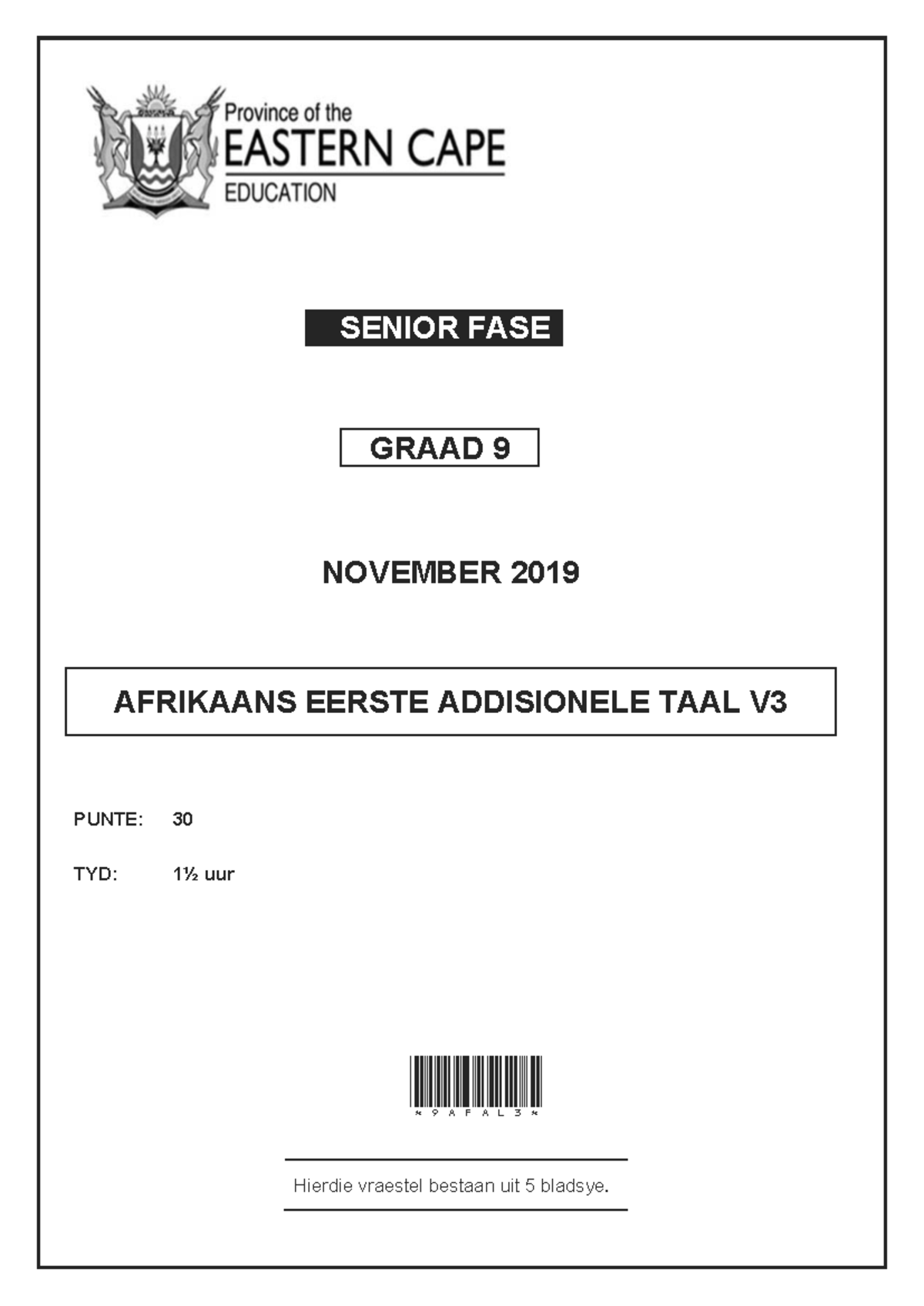 Grade 8 Afrikaans - assignments - SENIOR FASE GRAAD 9 NOVEMBER 2019 ...