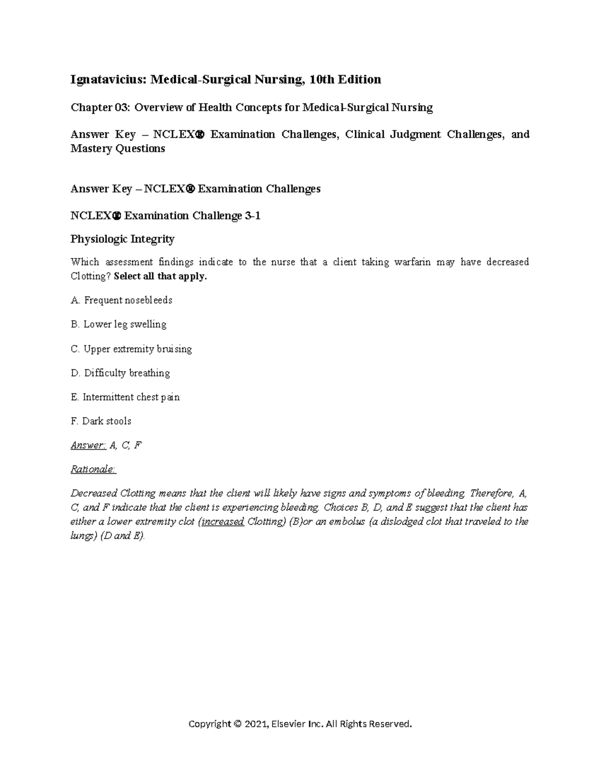 Chapter 003 - book explanation - Ignatavicius: Medical-Surgical Nursing ...