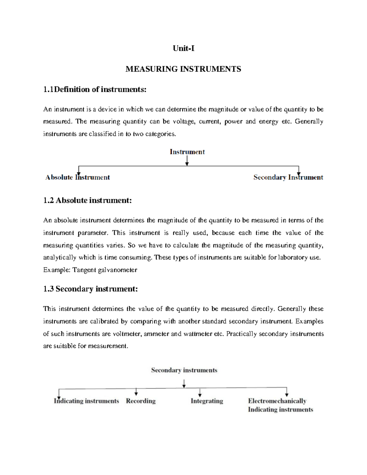 Electrrical Measurements Unit-I - Unit-I MEASURING INSTRUMENTS 1 ...