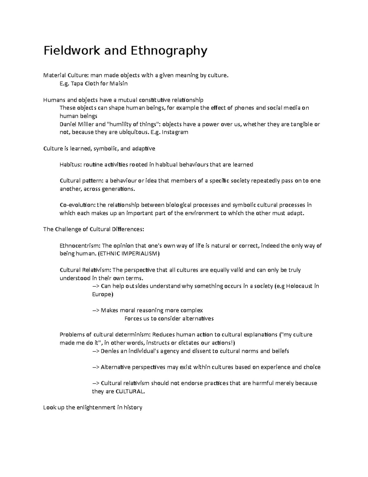 Fieldwork and Ethnography - Fieldwork and Ethnography Material Culture ...