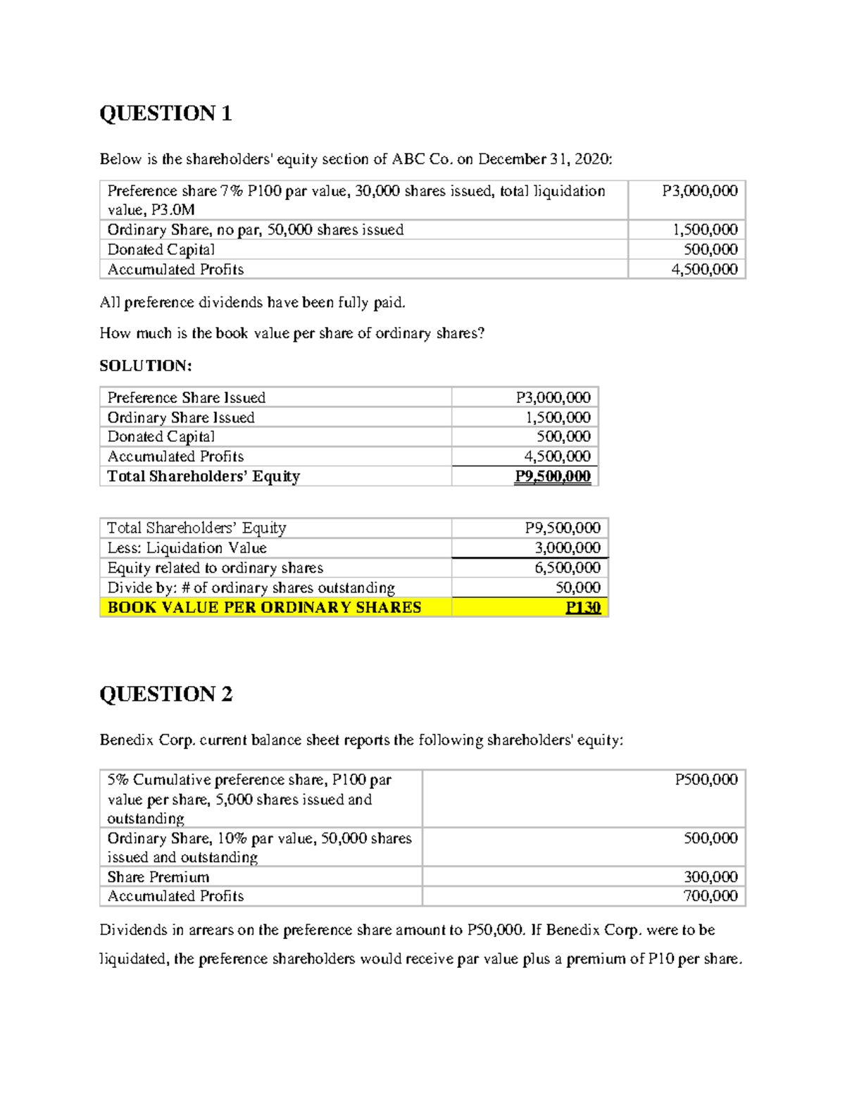 Intermediate Accounting Problems and Solutions 2 - QUESTION 1 Below is ...