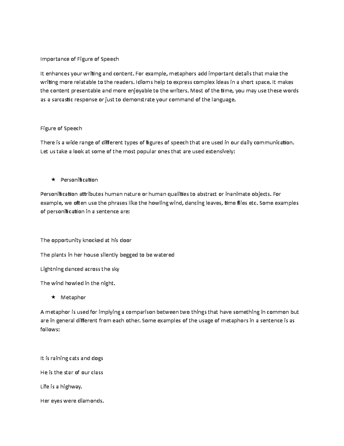 Figure of Speech and Examplea - Importance of Figure of Speech It ...