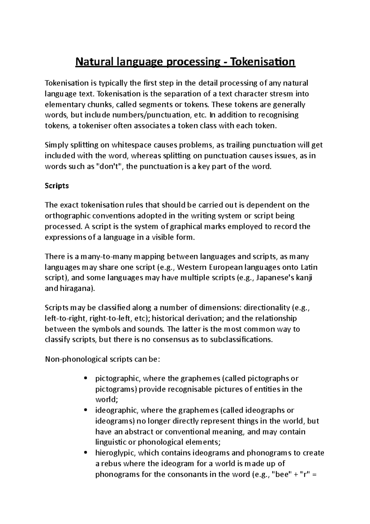 Natural language processing - Tokenisation - Natural language ...