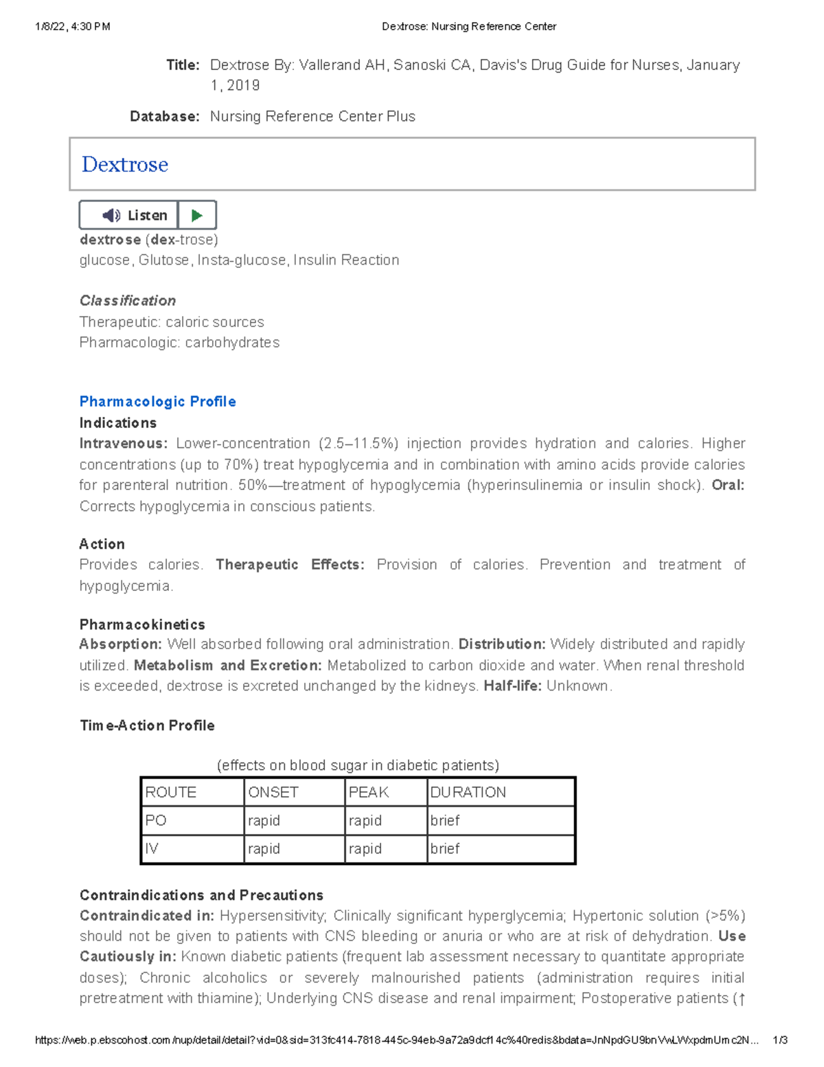 Dextrose Nursing Reference Center - - Studocu