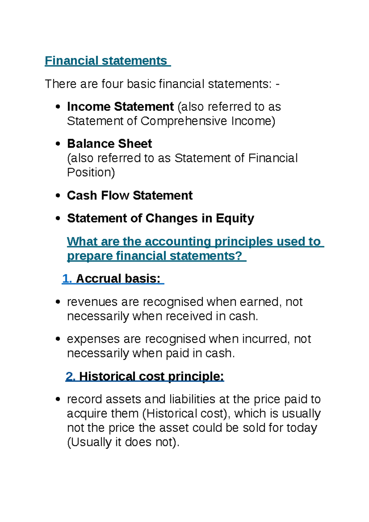Topic 2 finance enterprise - Financial statements There are four basic ...