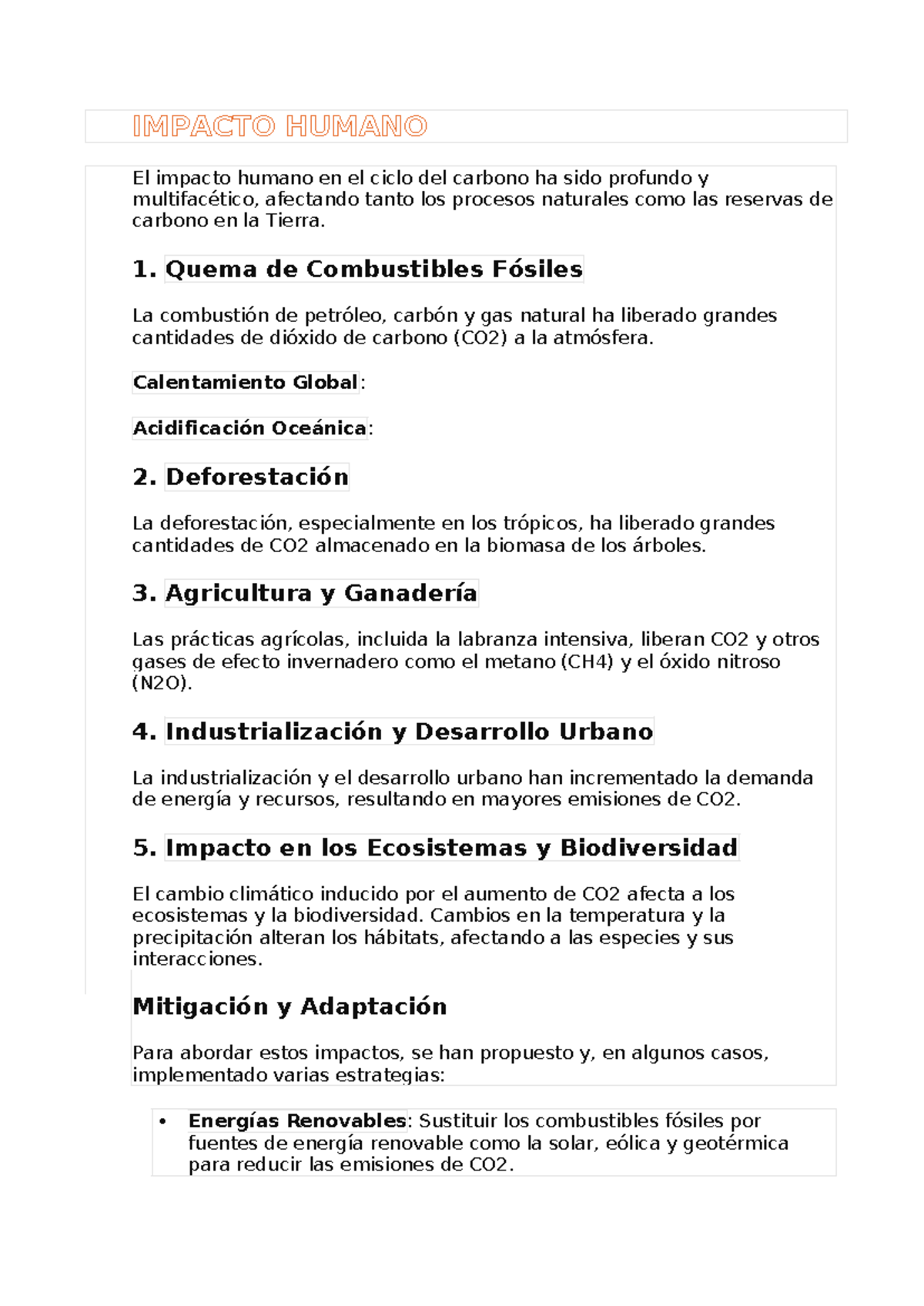 Impacto Humano CICLO DEL CARBONO - IMPACTO HUMANO El impacto humano en ...