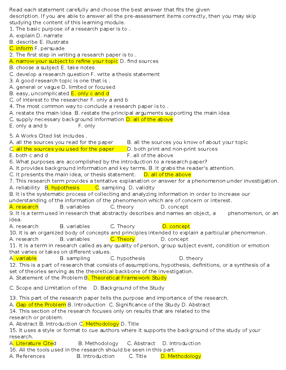 ENG10L1 QUIZ - NOTES IN ENGLISH 10 - Read each statement carefully and ...