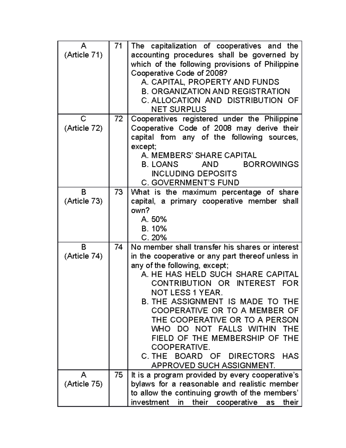 Law 51 - Law - A (Article 71) 71 The capitalization of cooperatives and ...