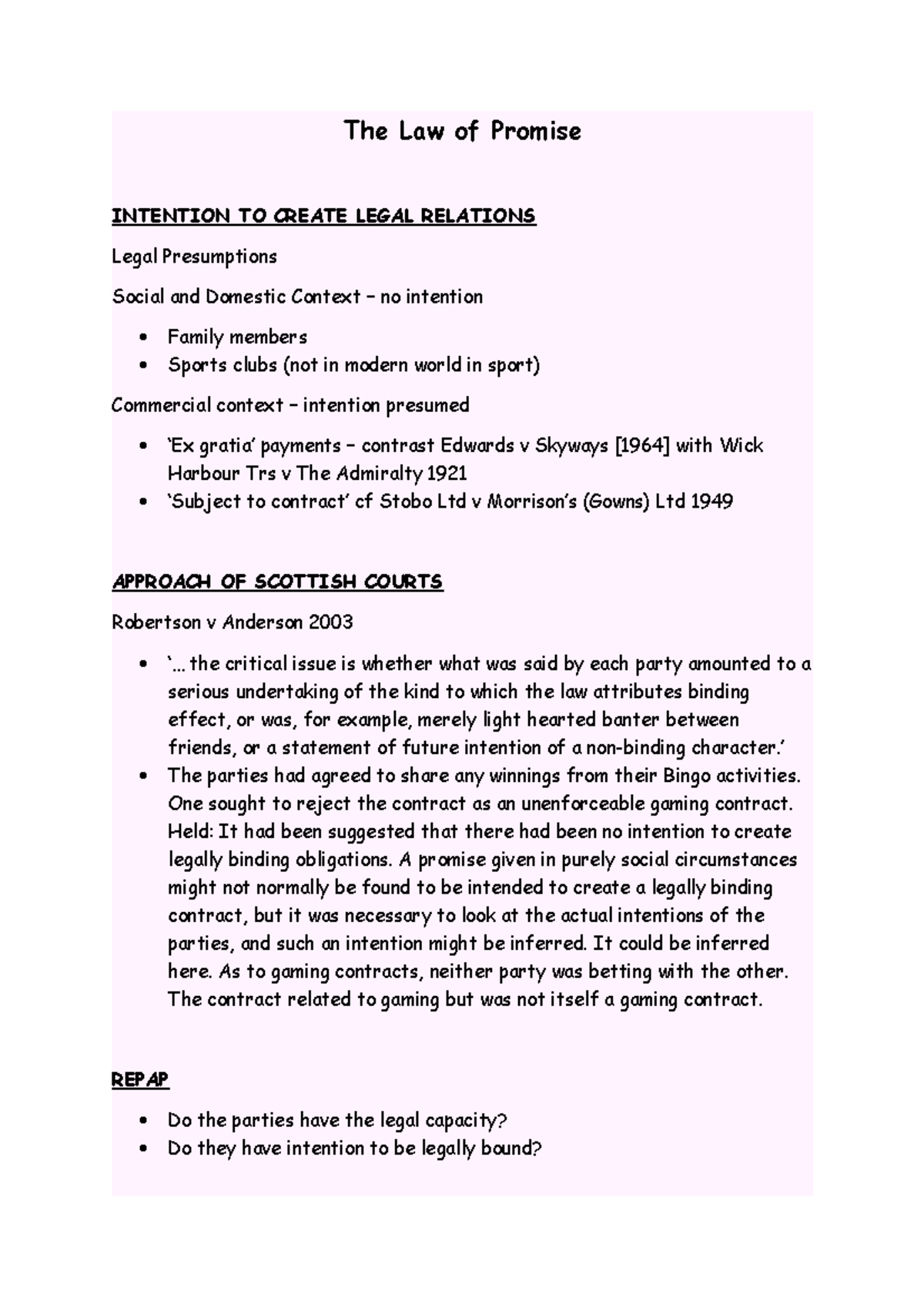 3. The Law of Promise - notes for lecture 3 of obligations 1b - The Law ...