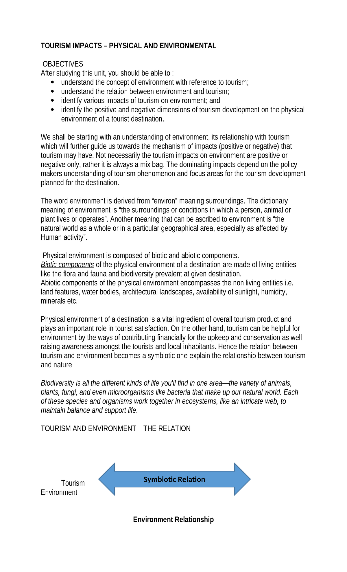 Unit V - TOURISM IMPACTS – PHYSICAL AND ENVIRONMENTAL OBJECTIVES After ...