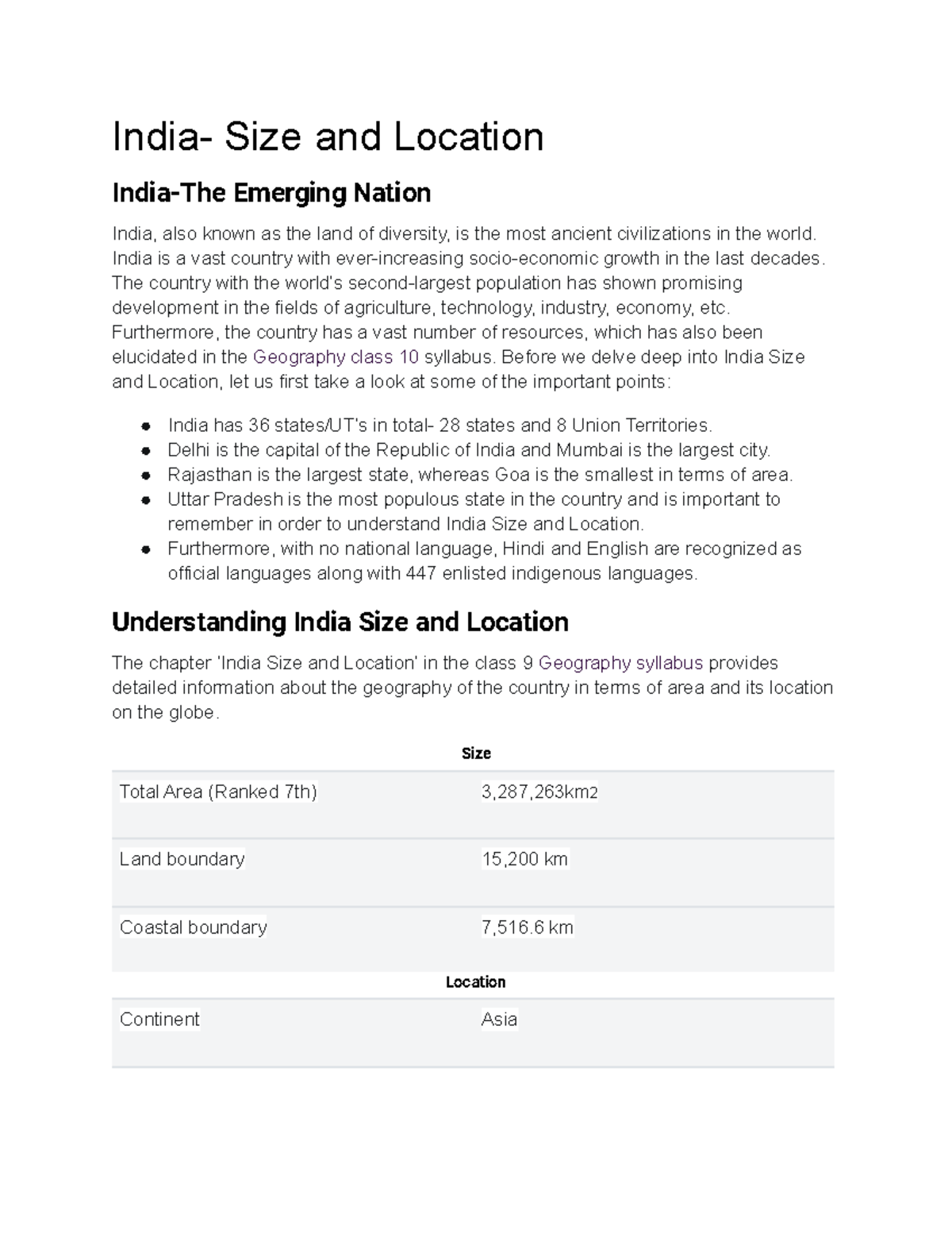 India Size and Location - India- Size and Location India-The Emerging ...