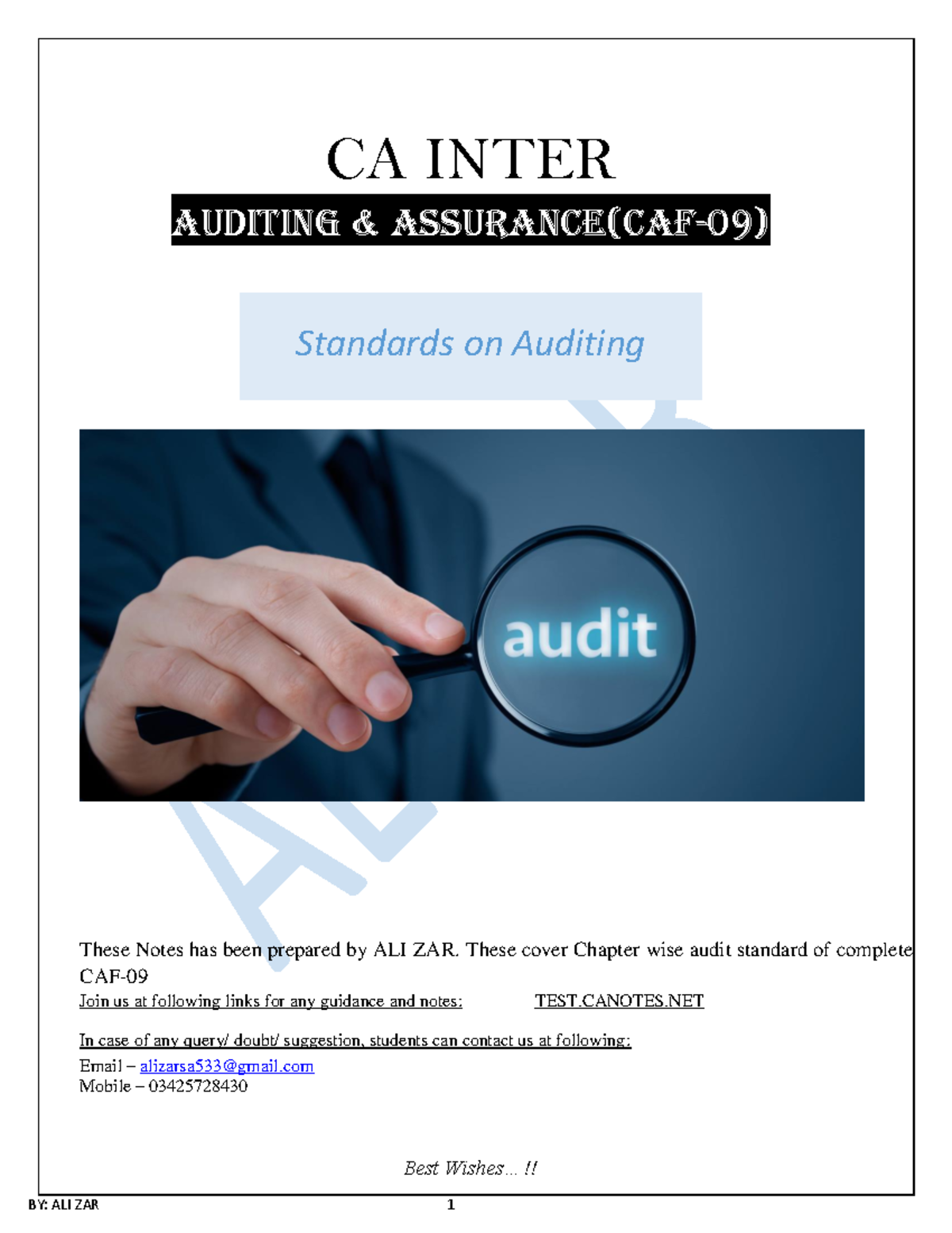 Auditing standards in CAF-09 - CA INTER auditing & Assurance(caf-09 ...