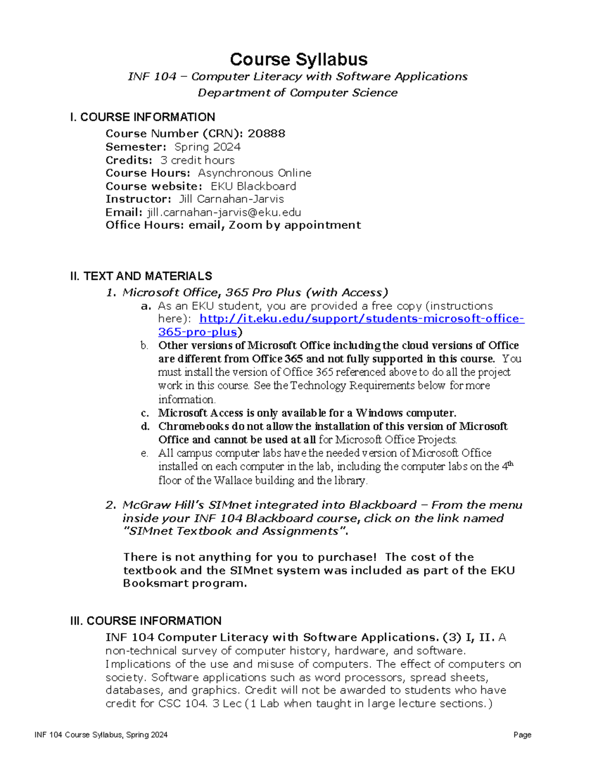 INF 104 CRN 24101 - Course Syllabus INF 104 – Computer Literacy with ...