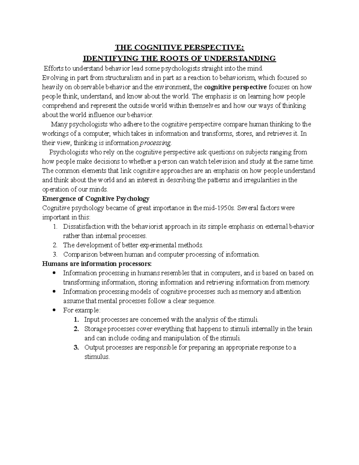 Cognitive perspective - THE COGNITIVE PERSPECTIVE: IDENTIFYING THE ...