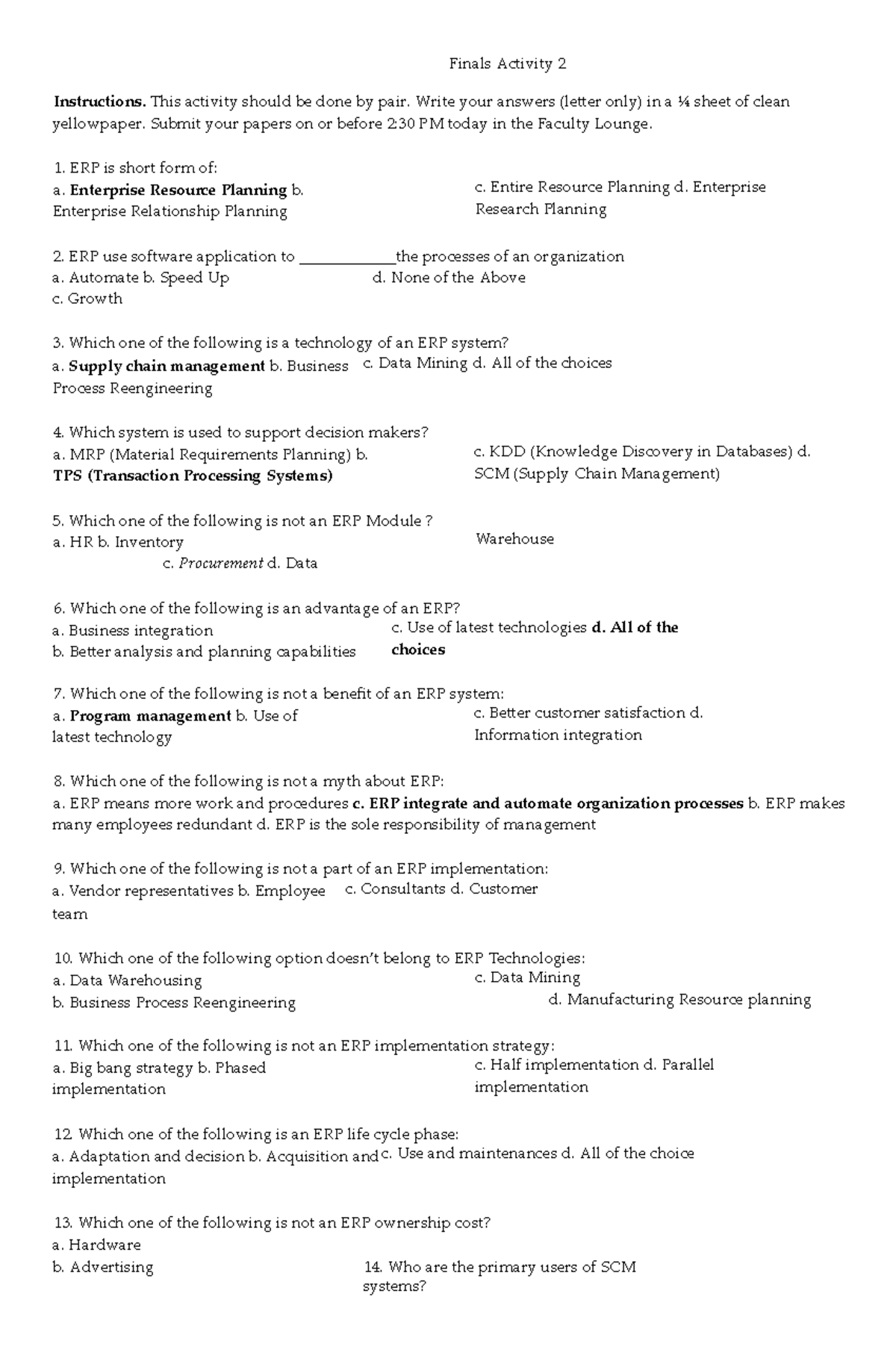 Finals Activity 2 Upload - Finals Activity 2 Instructions. This activity should be done by pair ...