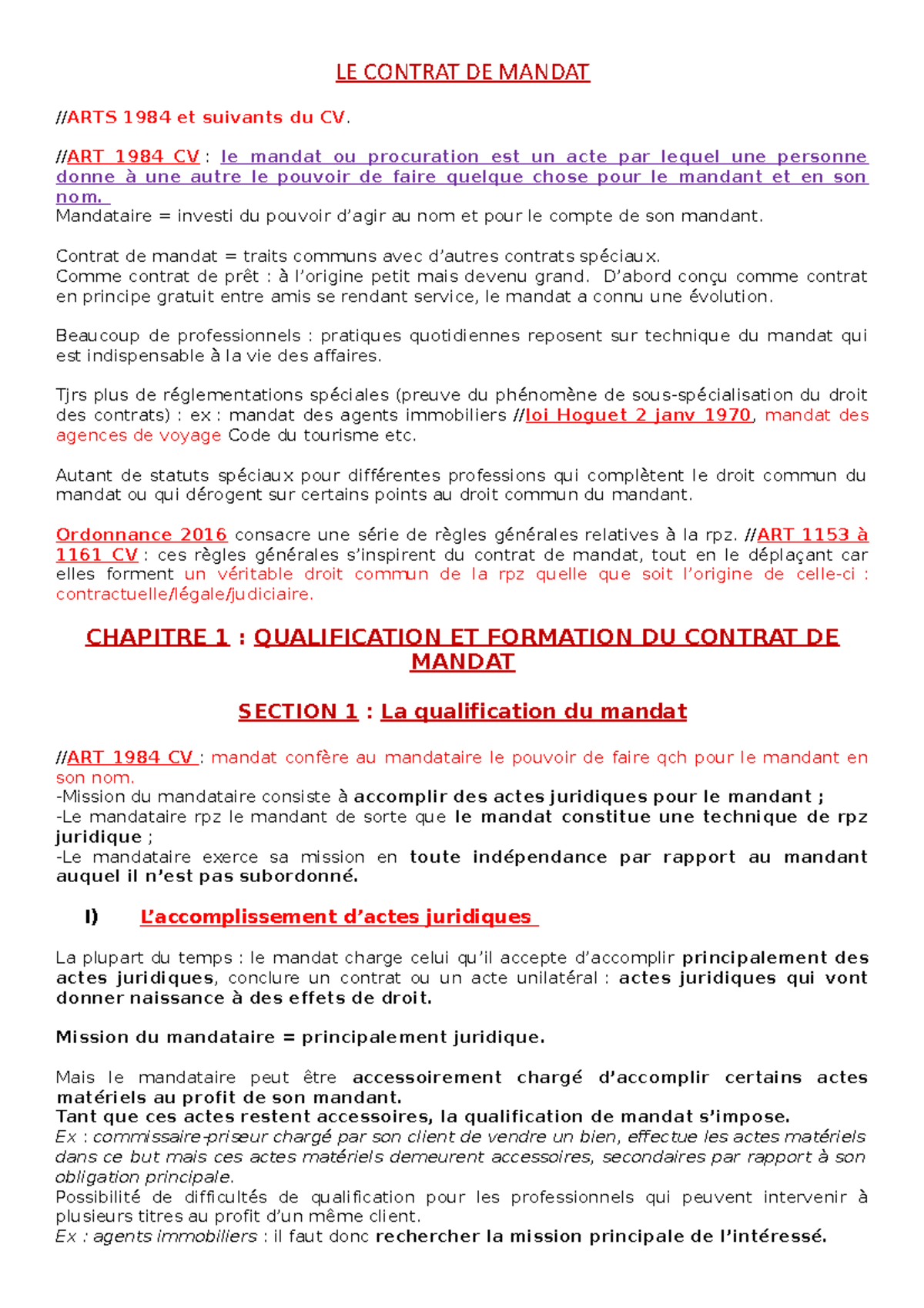 LE Contrat DE Mandat - LE CONTRAT DE MANDAT //ARTS 1984 et suivants du ...