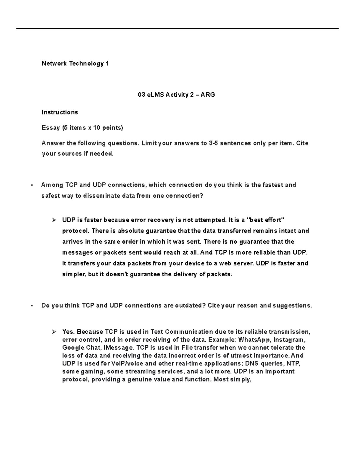 03 e LMS Activity 2 ARG - Lecture Notes - Network Technology 1 03 eLMS ...