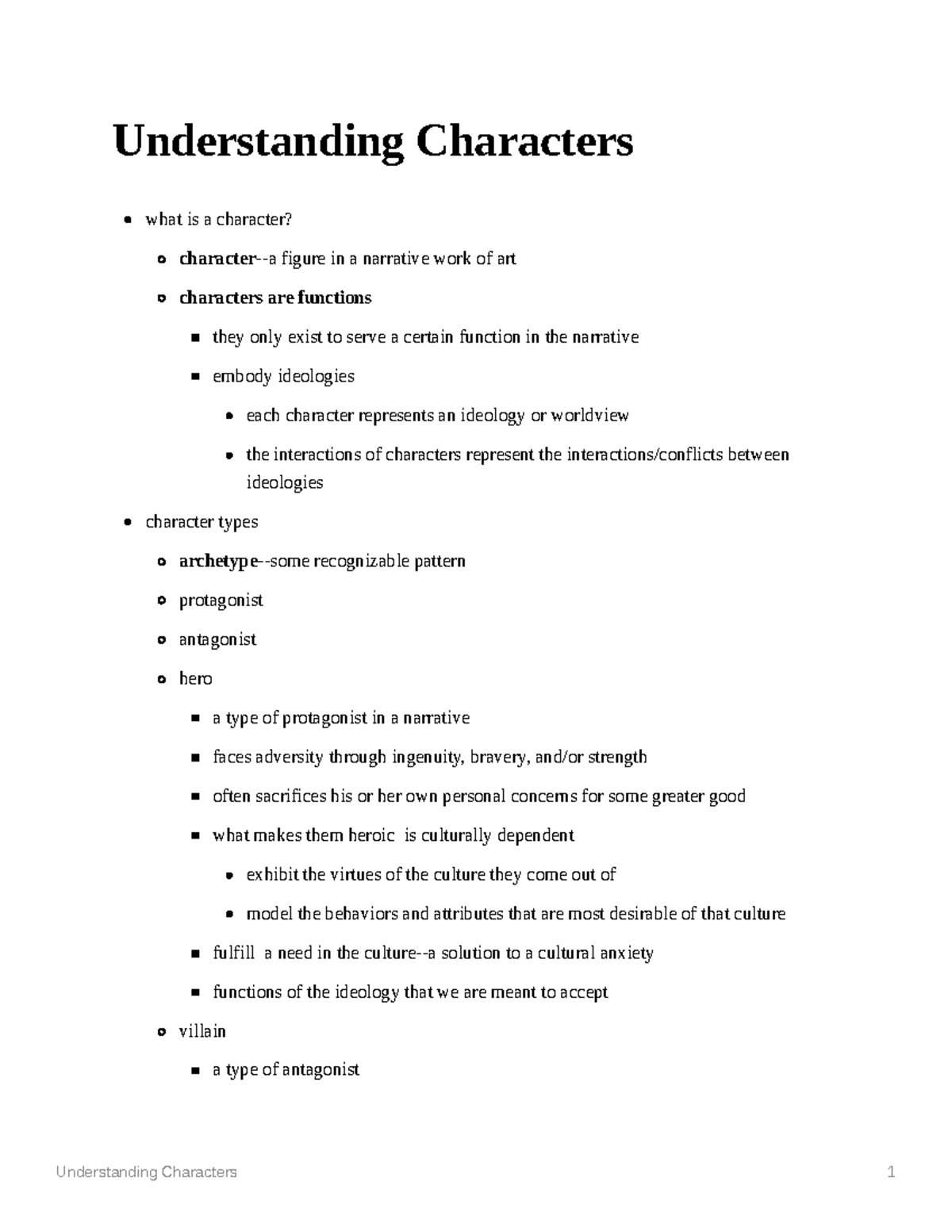 ENGL 2230 Understanding Characters - Understanding Characters 1 ...