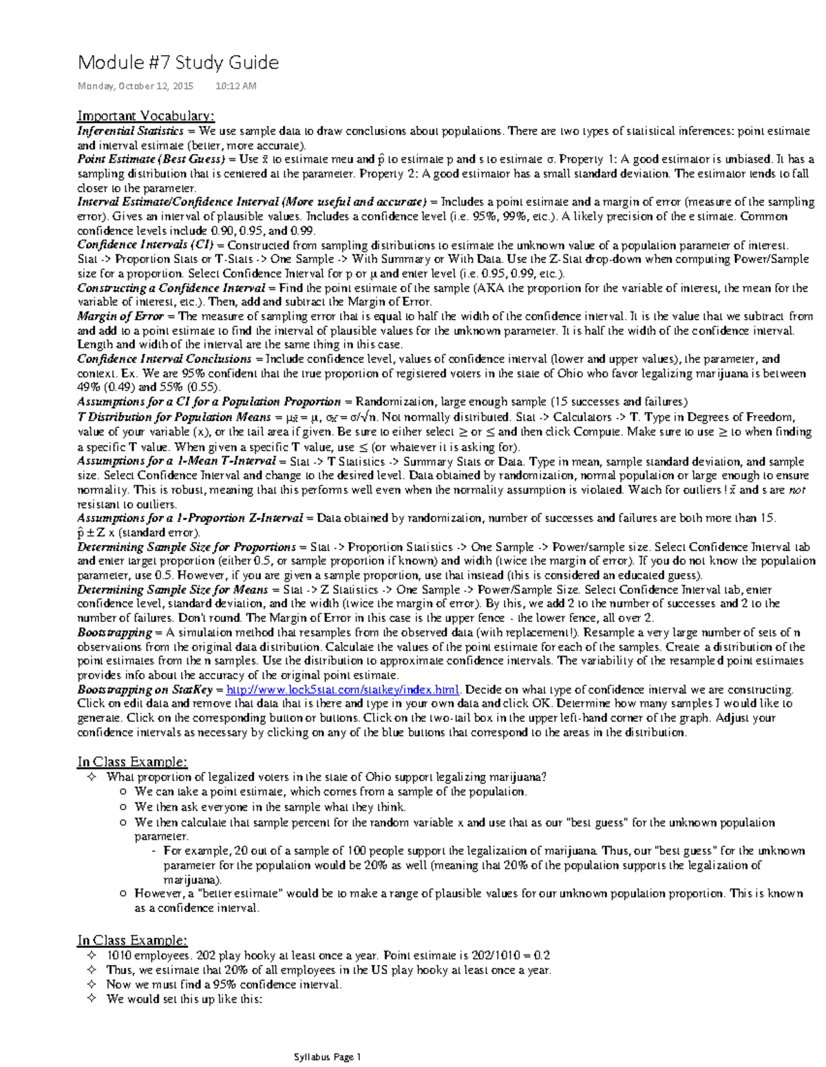 Module 7 Study Guide - Important Vocabulary: Inferential Statistics= We ...
