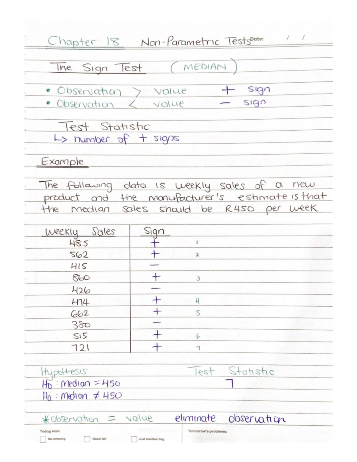 Sign Test - chapter notes - STK 120 - Studocu