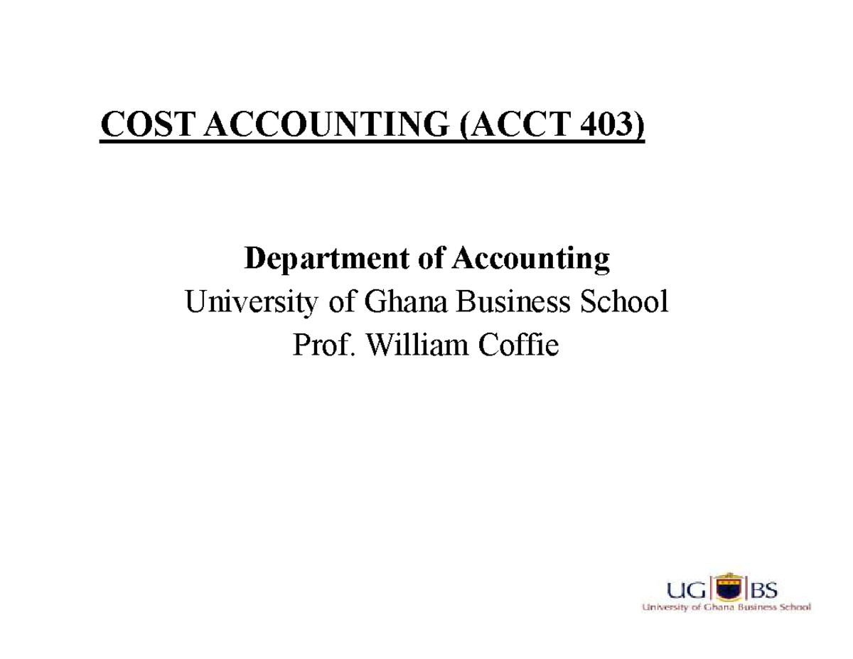 ACCT403 Accounting For Inventory COST ACCOUNTING ACCT 403