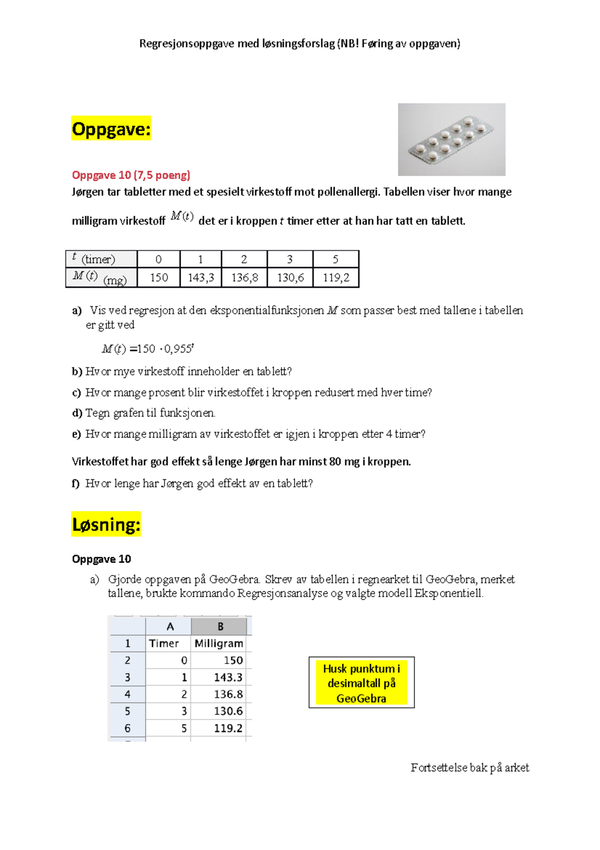 2P Regresjon, føring av oppgave - Regresjonsoppgave med løsningsforslag ...