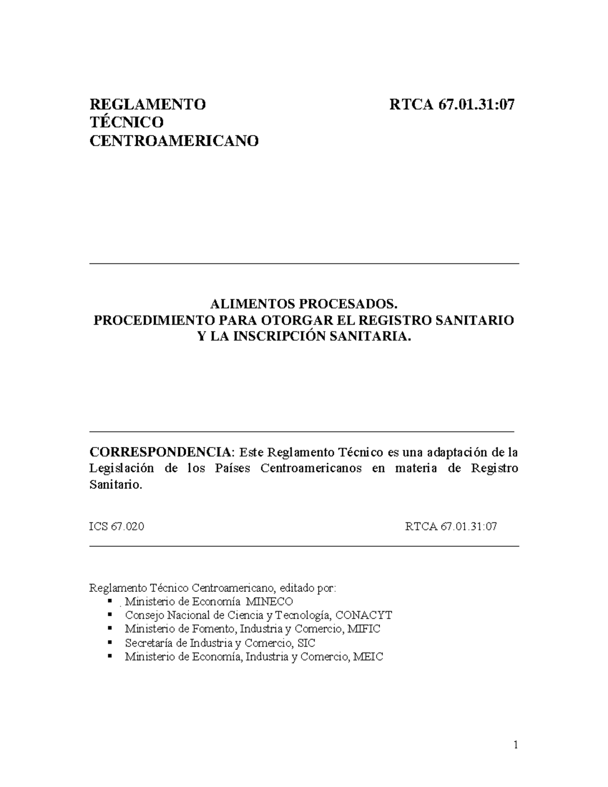 RTCA Alimentos Procesados - REGLAMENTO RTCA 67.01: TÉCNICO ...