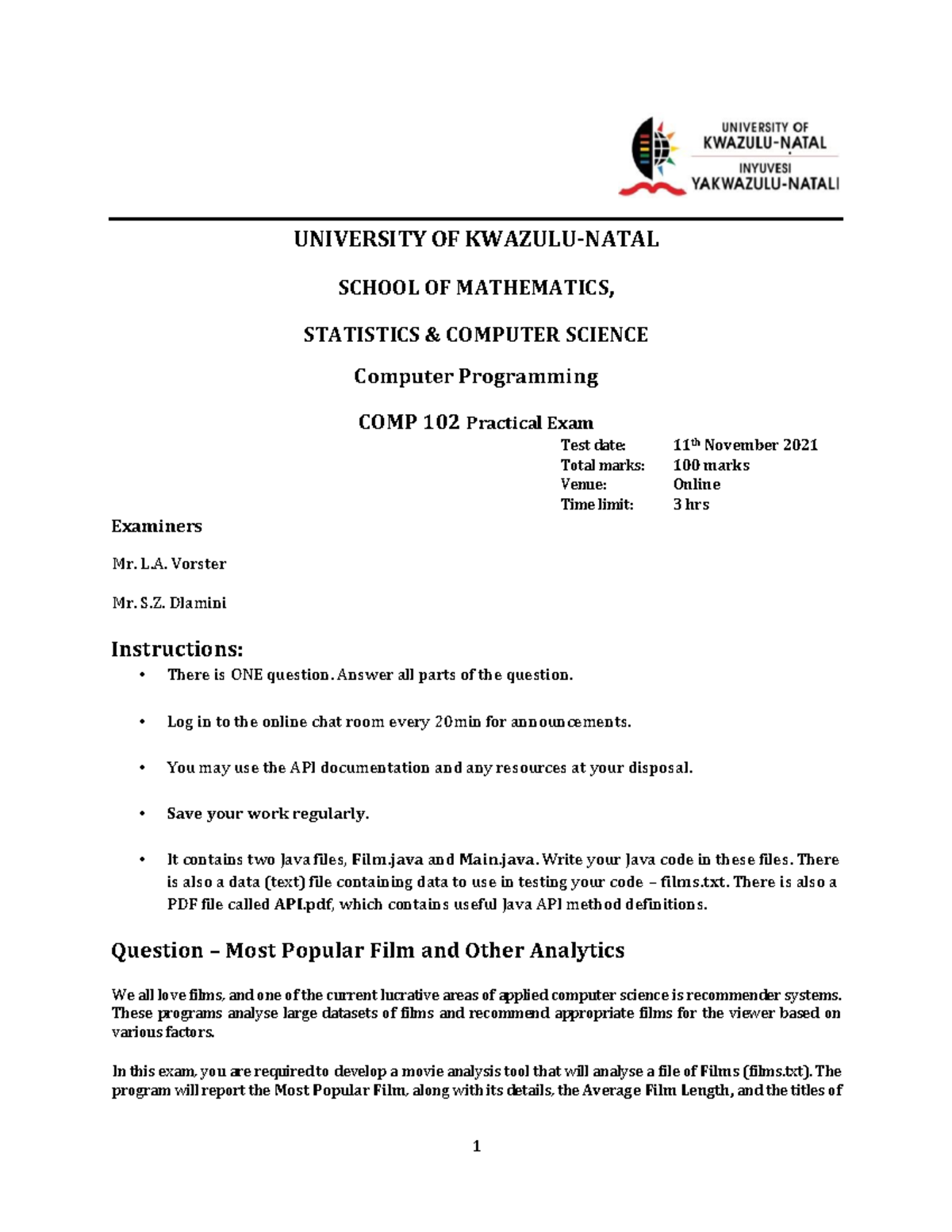 COMP102 Prac Test 2021 - 1 SCHOOL OF MATHEMATICS, STATISTICS & COMPUTER ...