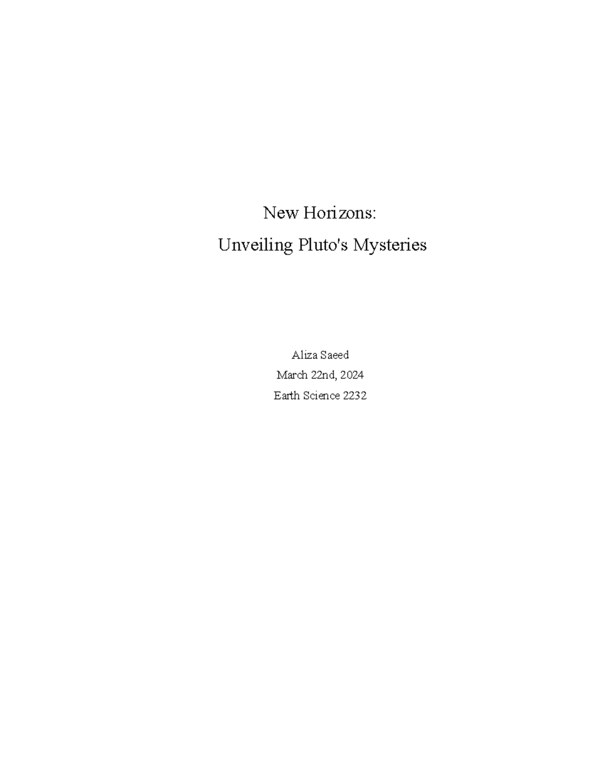 New Horizons essay - New Horizons: Unveiling Pluto's Mysteries Aliza ...